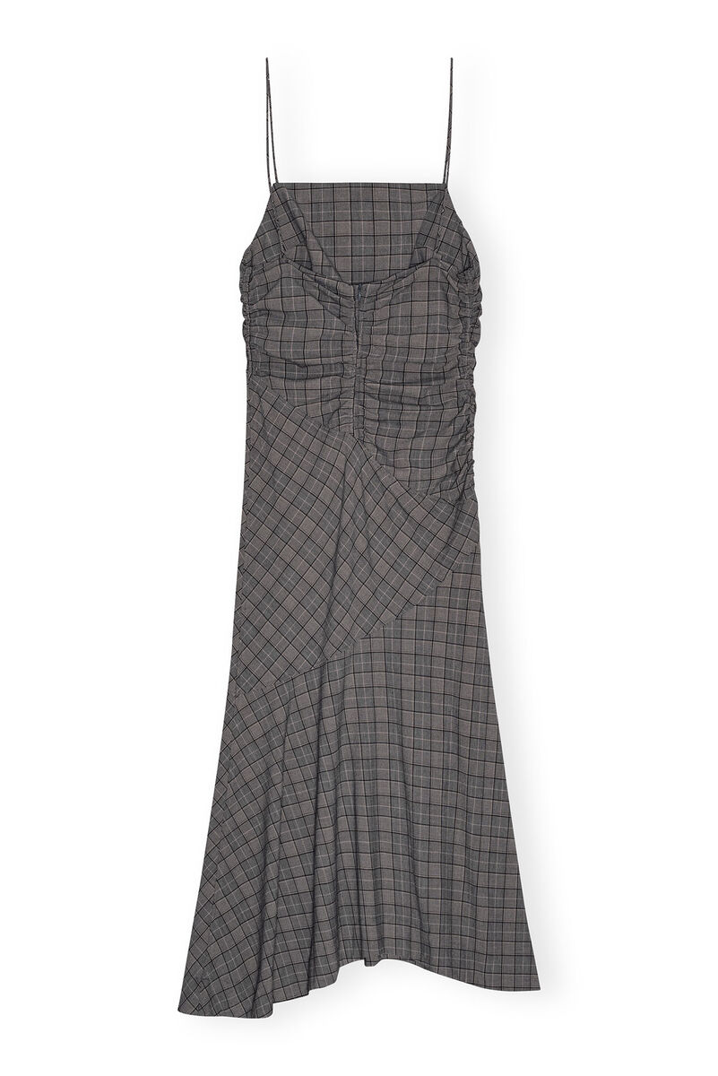Frost Gray Checkered Ruched Long Slip Dress | GANNI AE