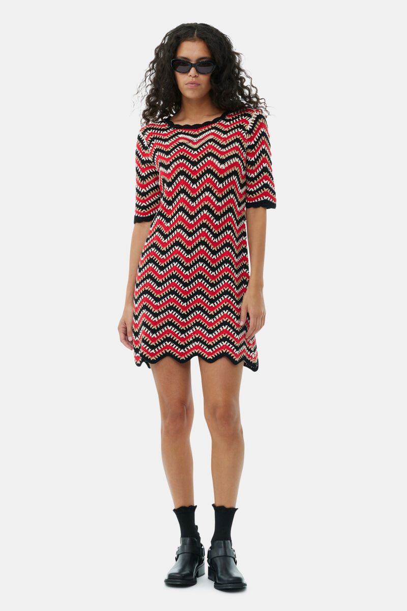 Racing Red Red Cotton Crochet Mini Dress | GANNI IE