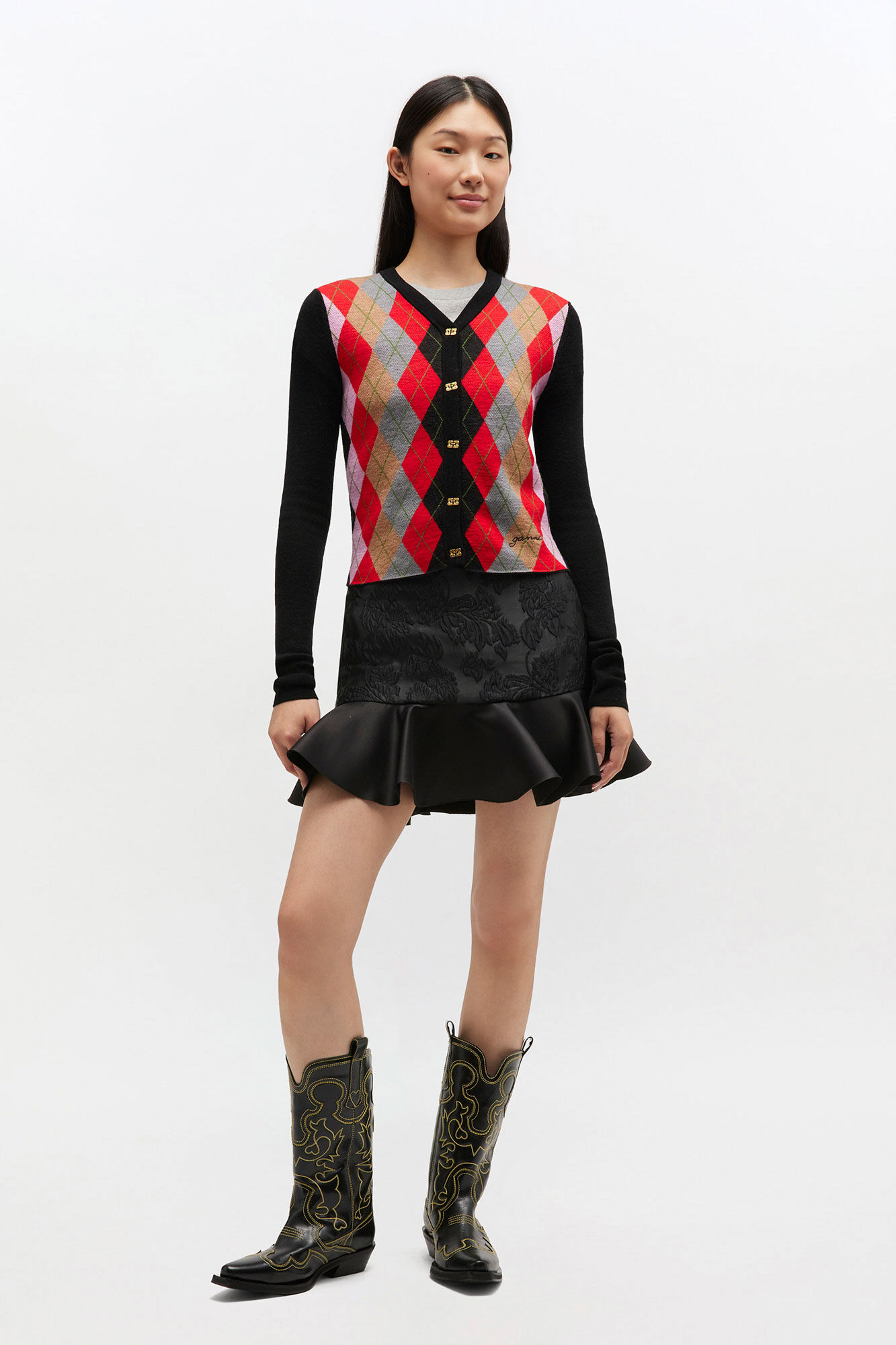 Fine Merino Harlequin Cardigan | GANNI UK