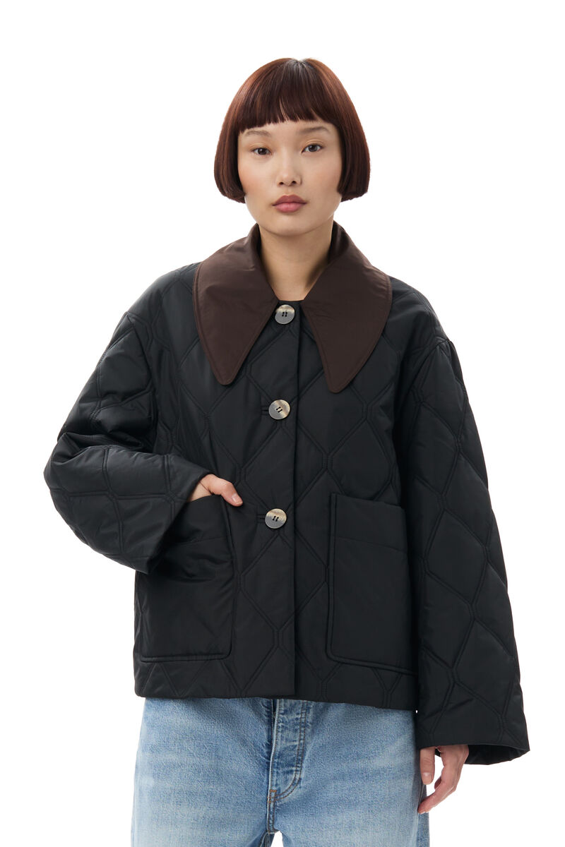 Black Ripstop Quilt Jacket | GANNI UK