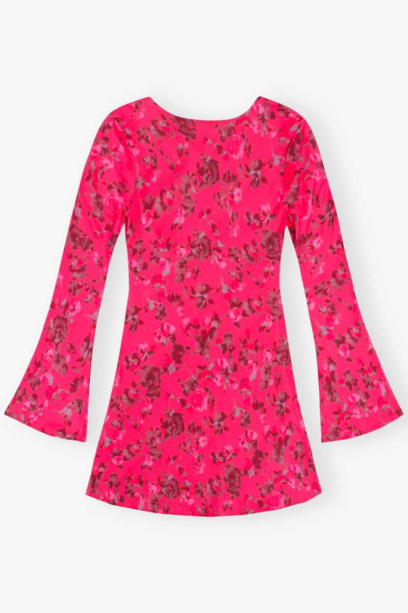 Raspberry Wine Pink Floral Printed Satin Mini Dress | GANNI DE