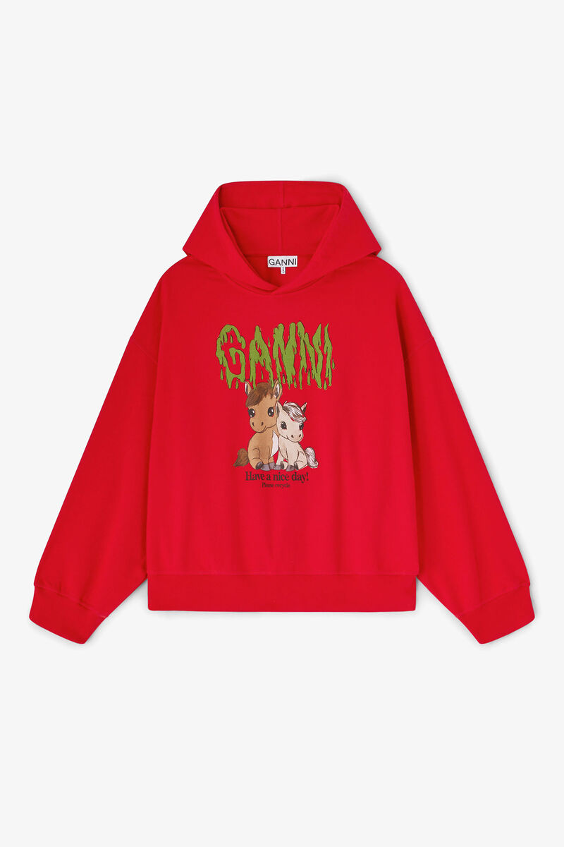 Barbados Cherry Rød, grafisk croppet hettegenser | GANNI NO