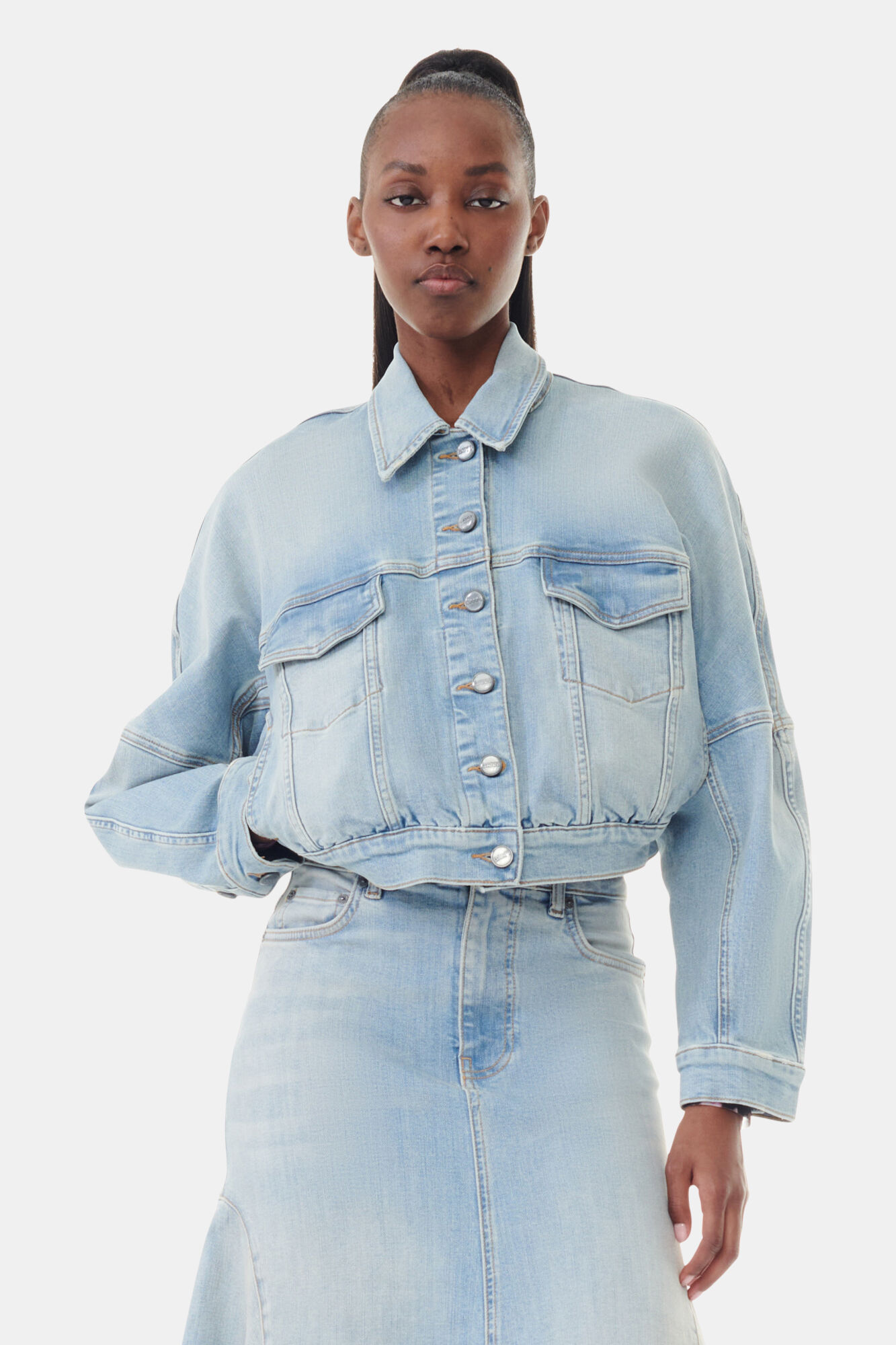 Tint Wash Light Blue Denim Bomber Jacket | GANNI CA