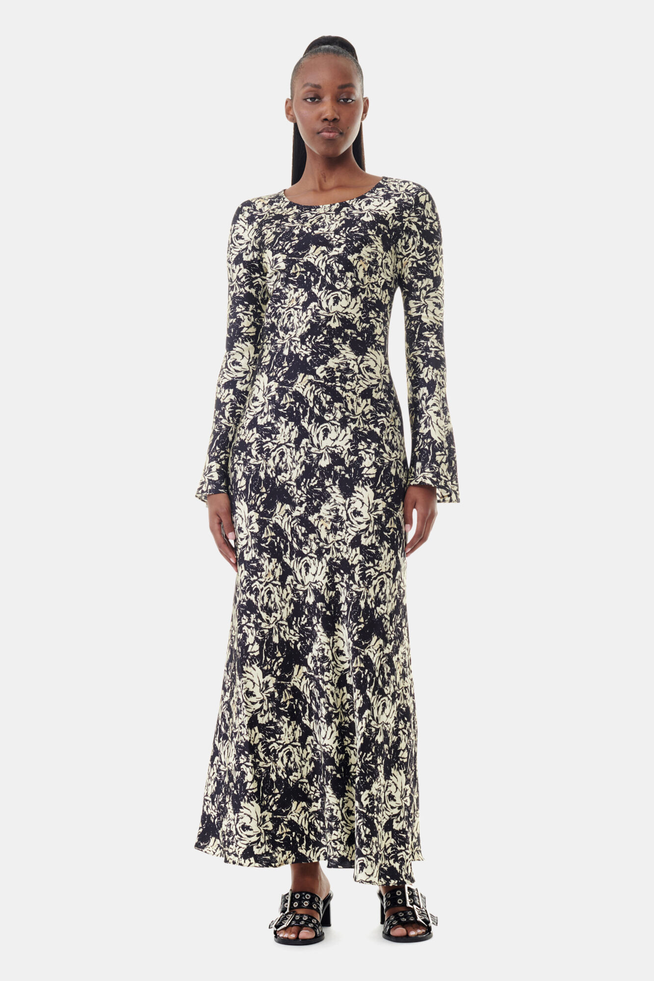 Flan Printed Satin Maxi Dress | GANNI CH