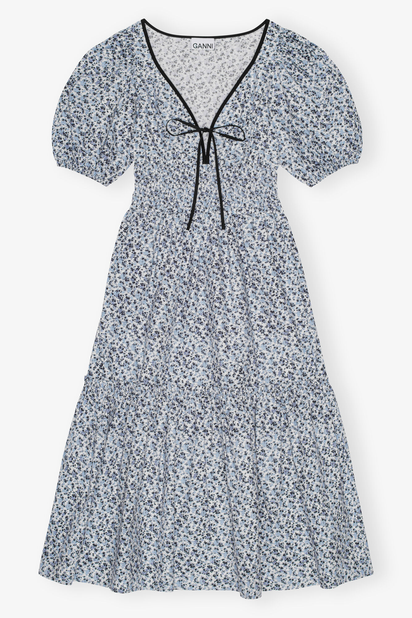 Glacier Lake Blue Floral Printed Cotton Long Smock Dress | GANNI