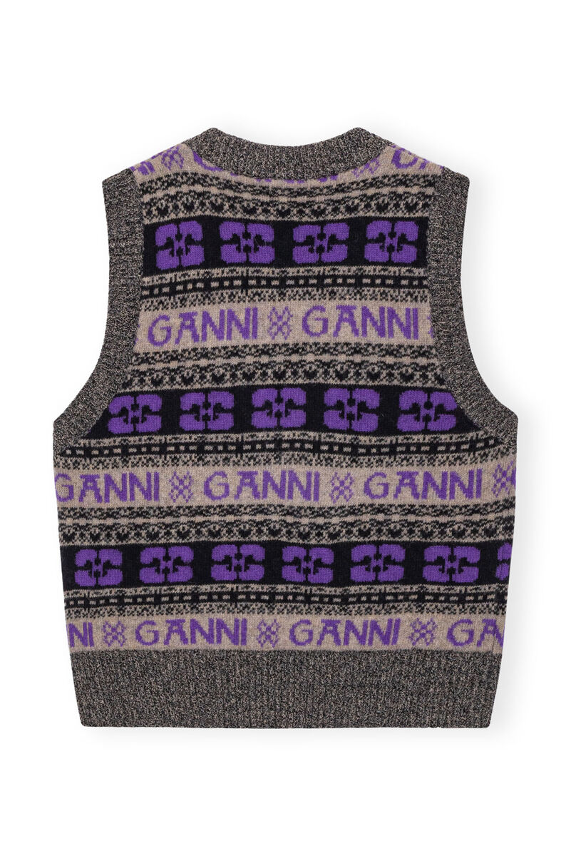 Timber Wolf Purple Logo Wool Knit Vest | GANNI CZ