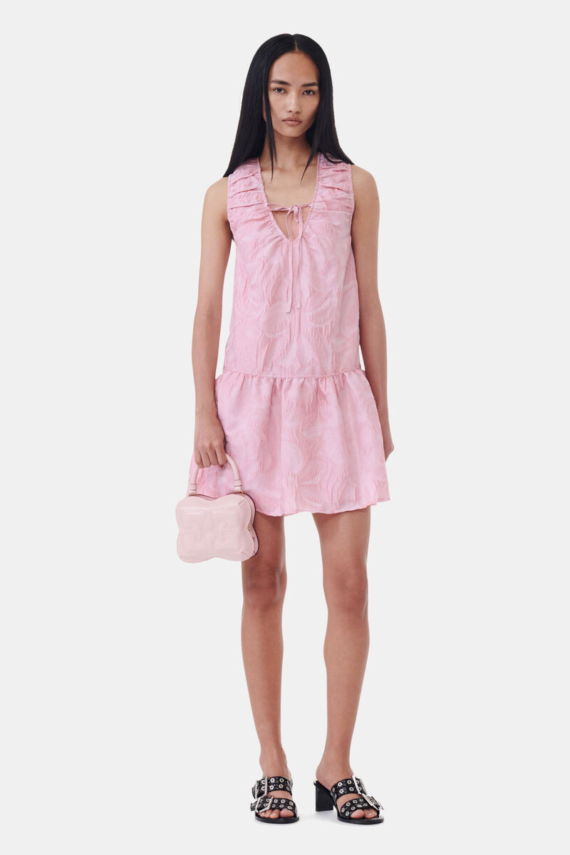 Bleached Mauve Pink Textured Cloqué Mini Dress | GANNI US