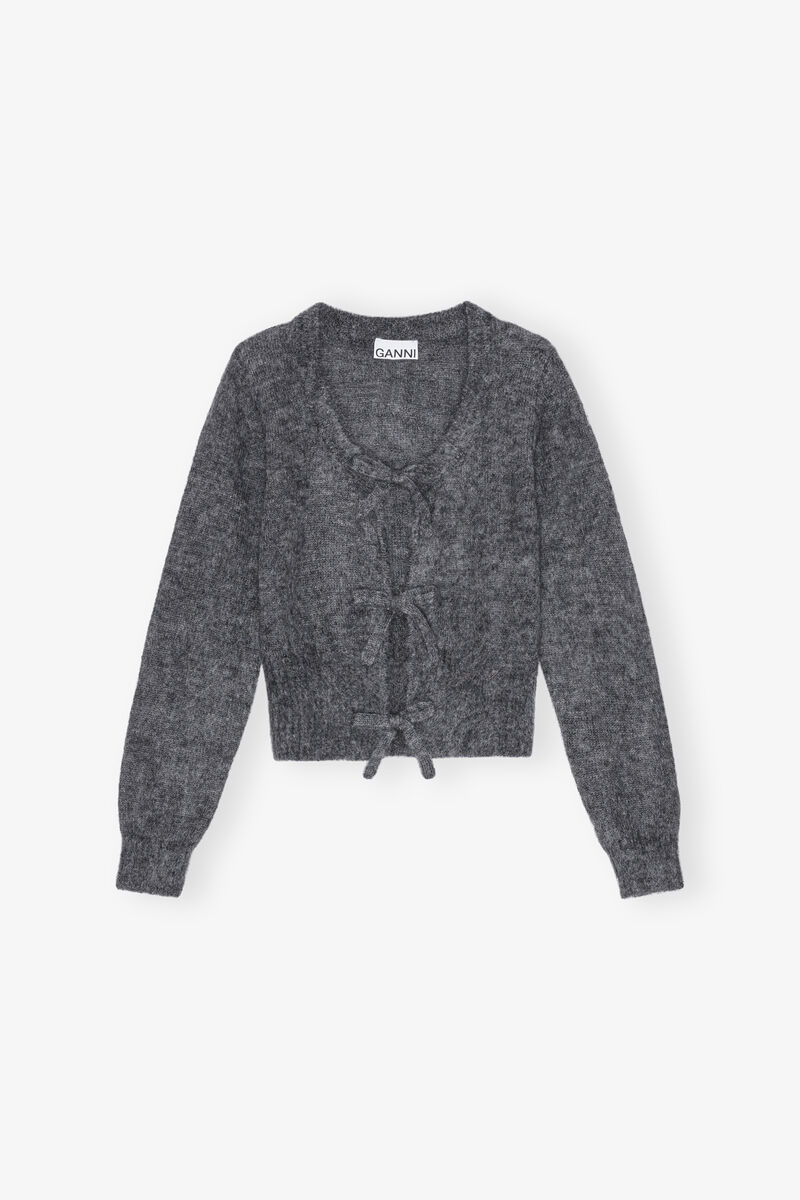 Grey Light Mohair Tie String Cardigan | GANNI NL
