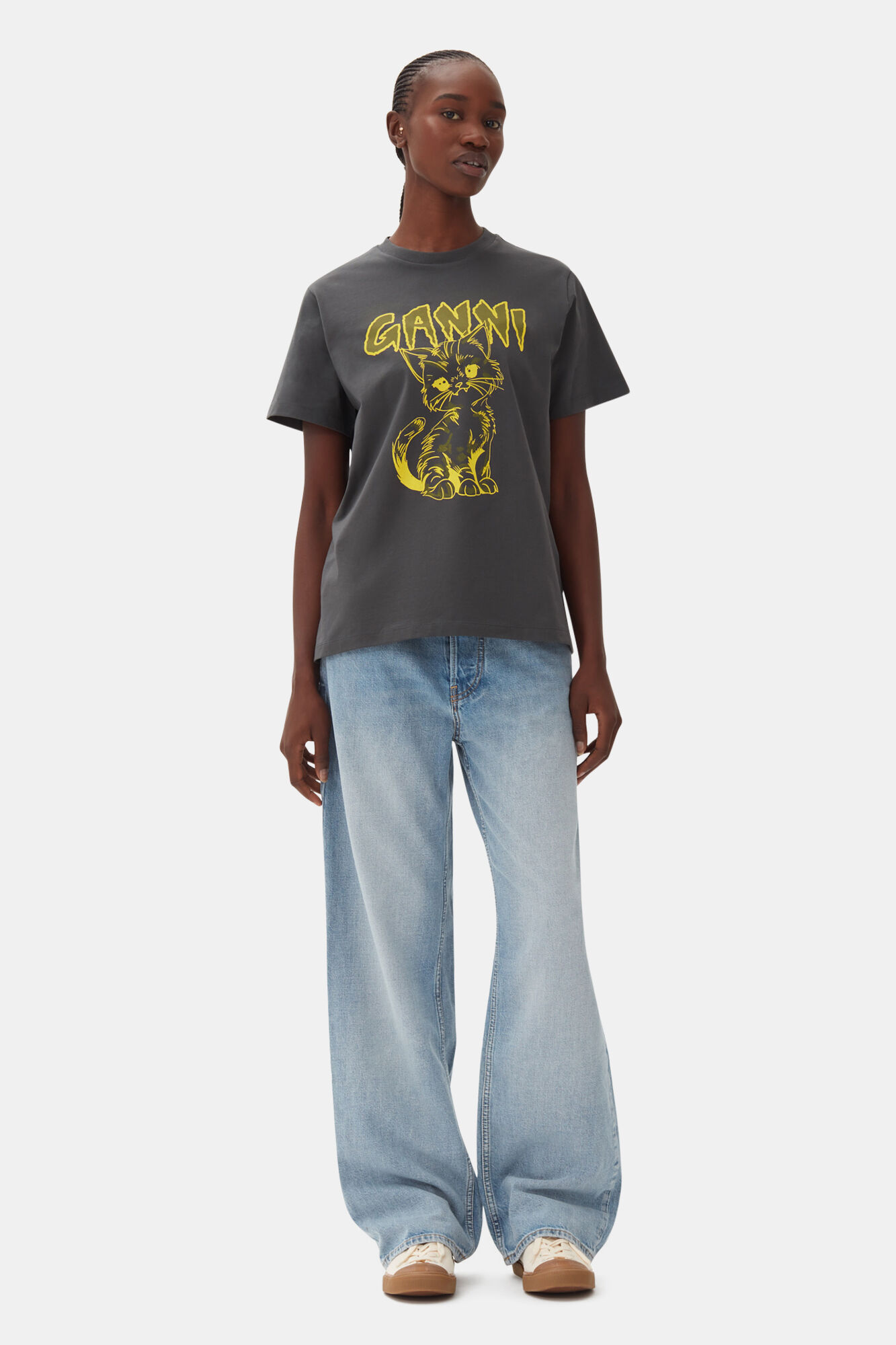 Volcanic Ash Relaxed Cat T-shirt | GANNI US