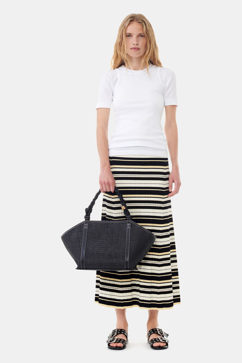 Black GANNI Bou Medium Tote Raffia Bag | GANNI AE