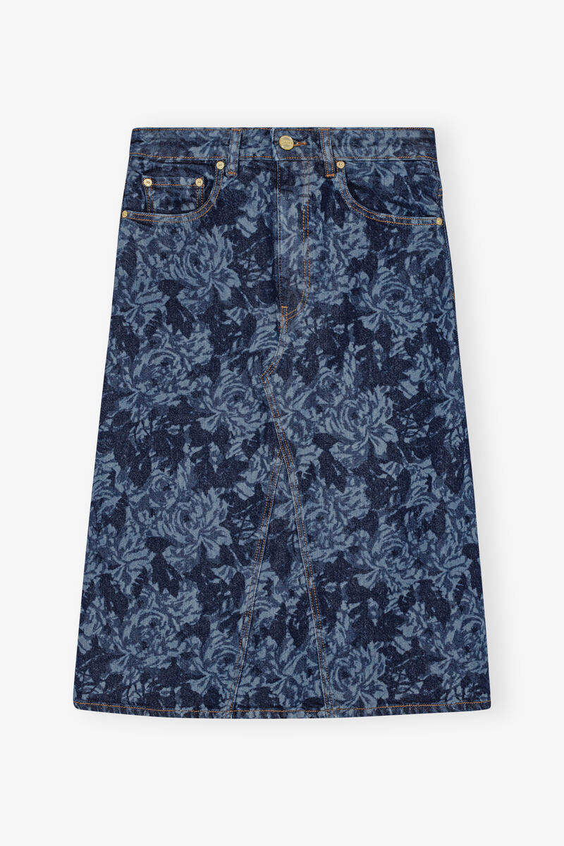 Mid Blue Stone Lazer Denim Midi Skirt | GANNI AE