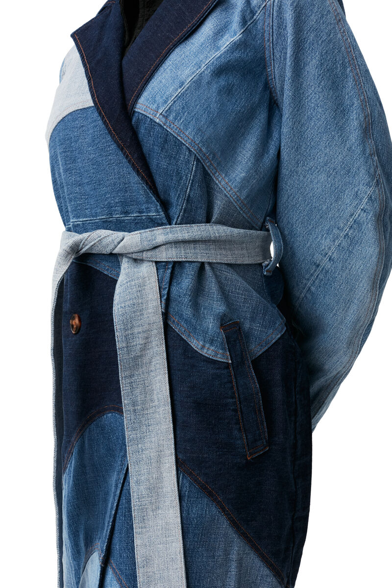 Indigo Patchwork Denim Patchwork Coat | GANNI US