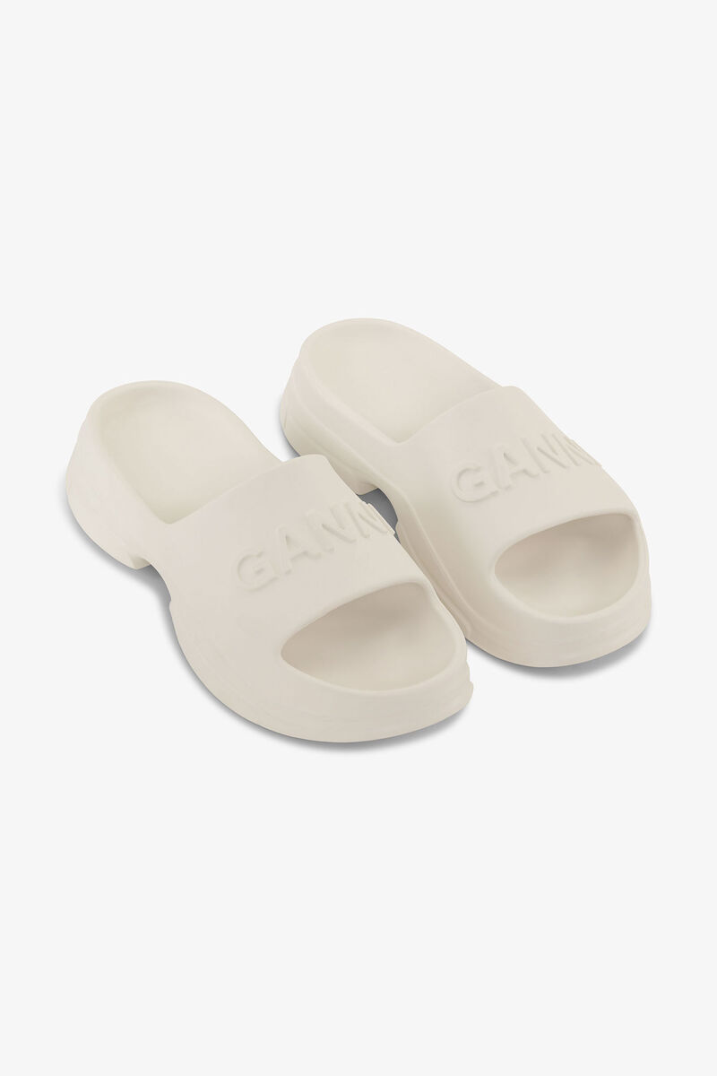 Egret White Pool Slide Sandals | GANNI AU