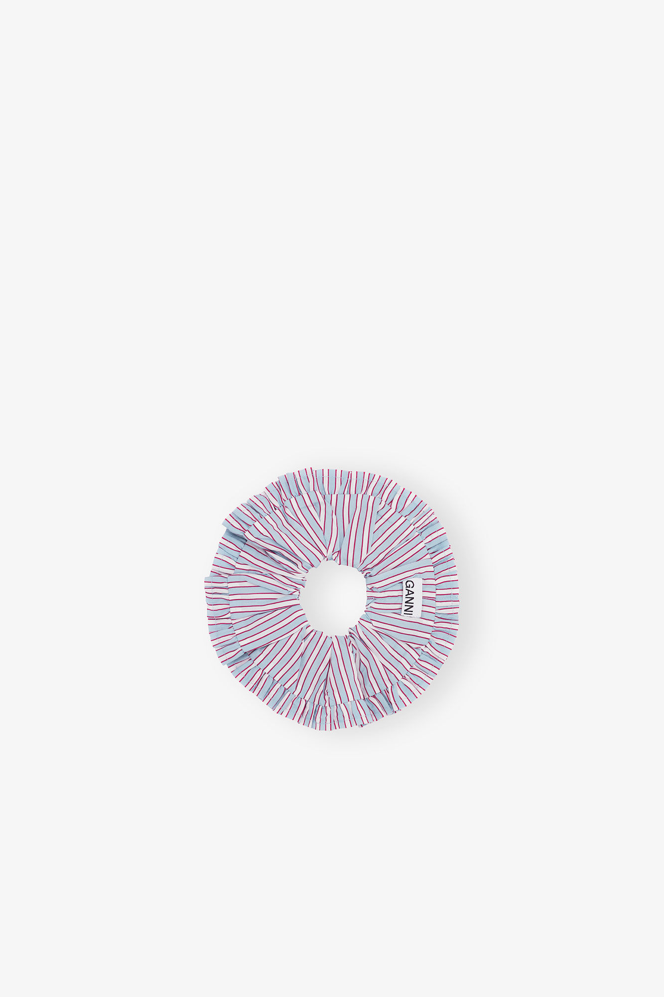 Brown Striped Frill Scrunchie | GANNI US