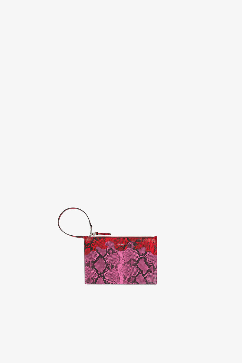 Raspberry Rose Bou Flat Pouch in Pink Snake | GANNI US