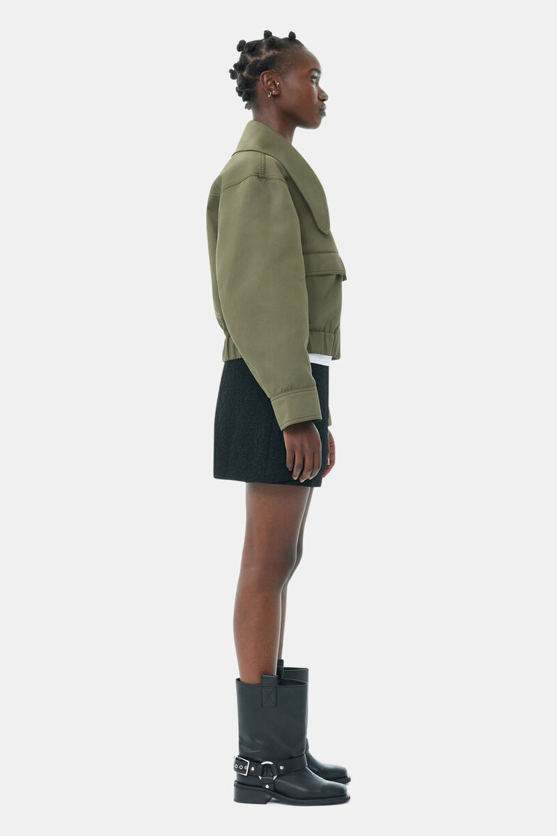 Kalamata Green Heavy Twill Wide Collar Short Jacket | GANNI US
