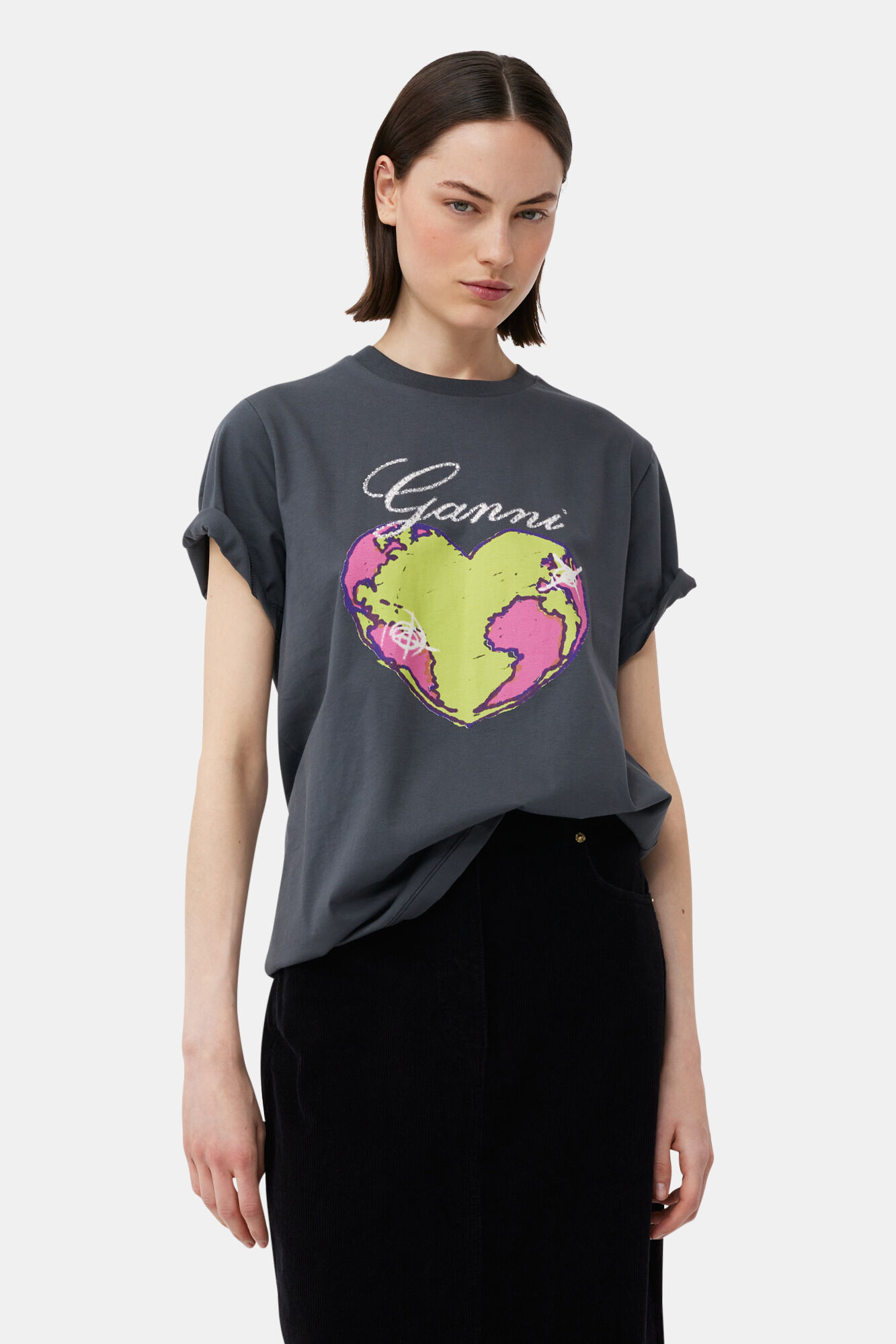 Volcanic Ash Grey Relaxed Heart T-shirt | GANNI