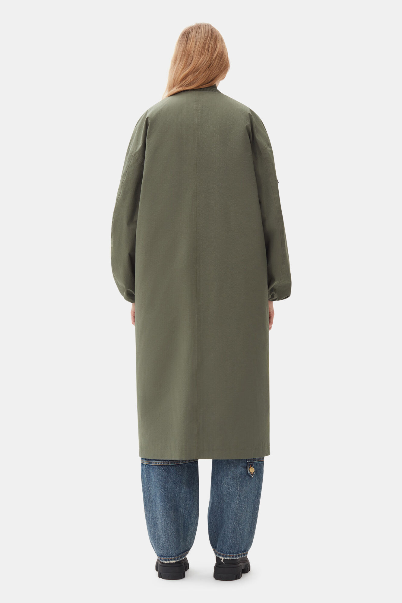 Beetle Green Tech Seersucker Oversized Shell Coat | GANNI