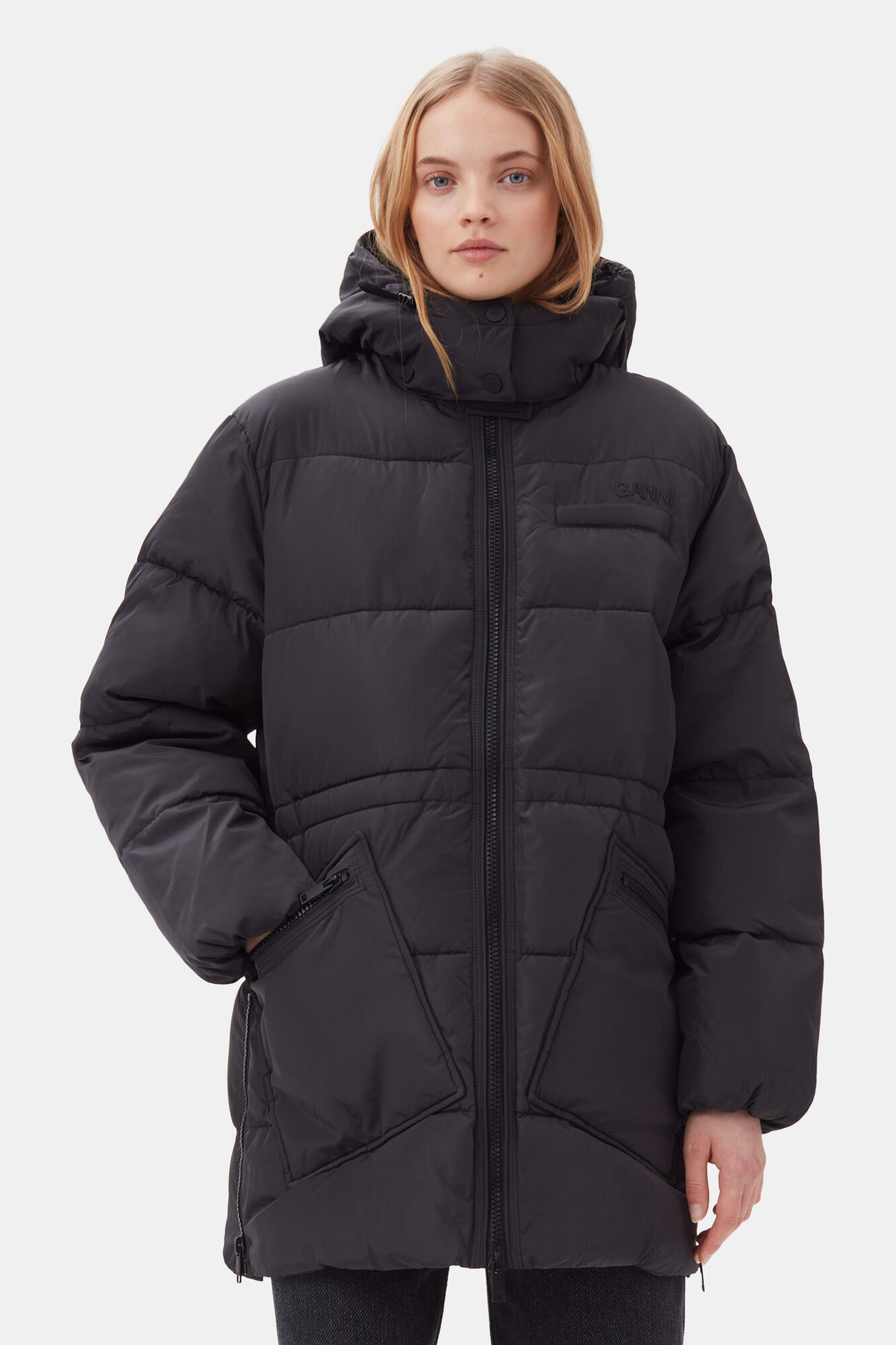 Oversized Tech Puffer Midi Jacket | GANNI UK
