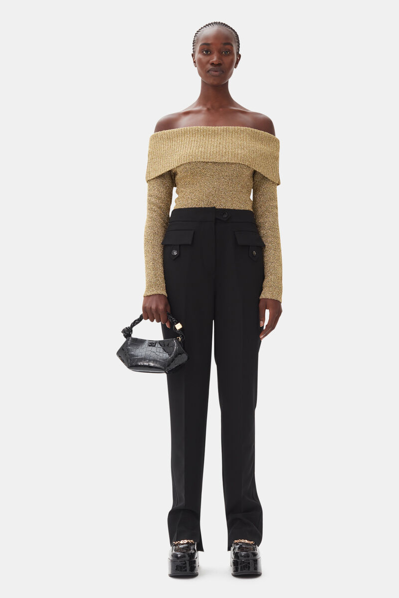 Gold Gold Sparkle Off-the-Shoulder Blouse | GANNI