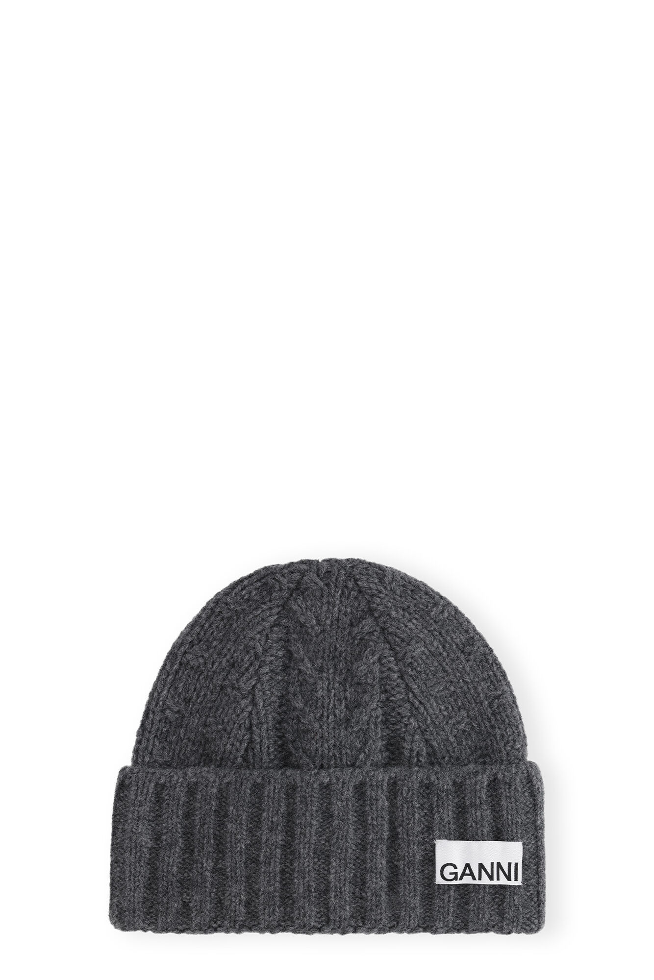 Grey Regular Wool Cable Beanie | GANNI AU