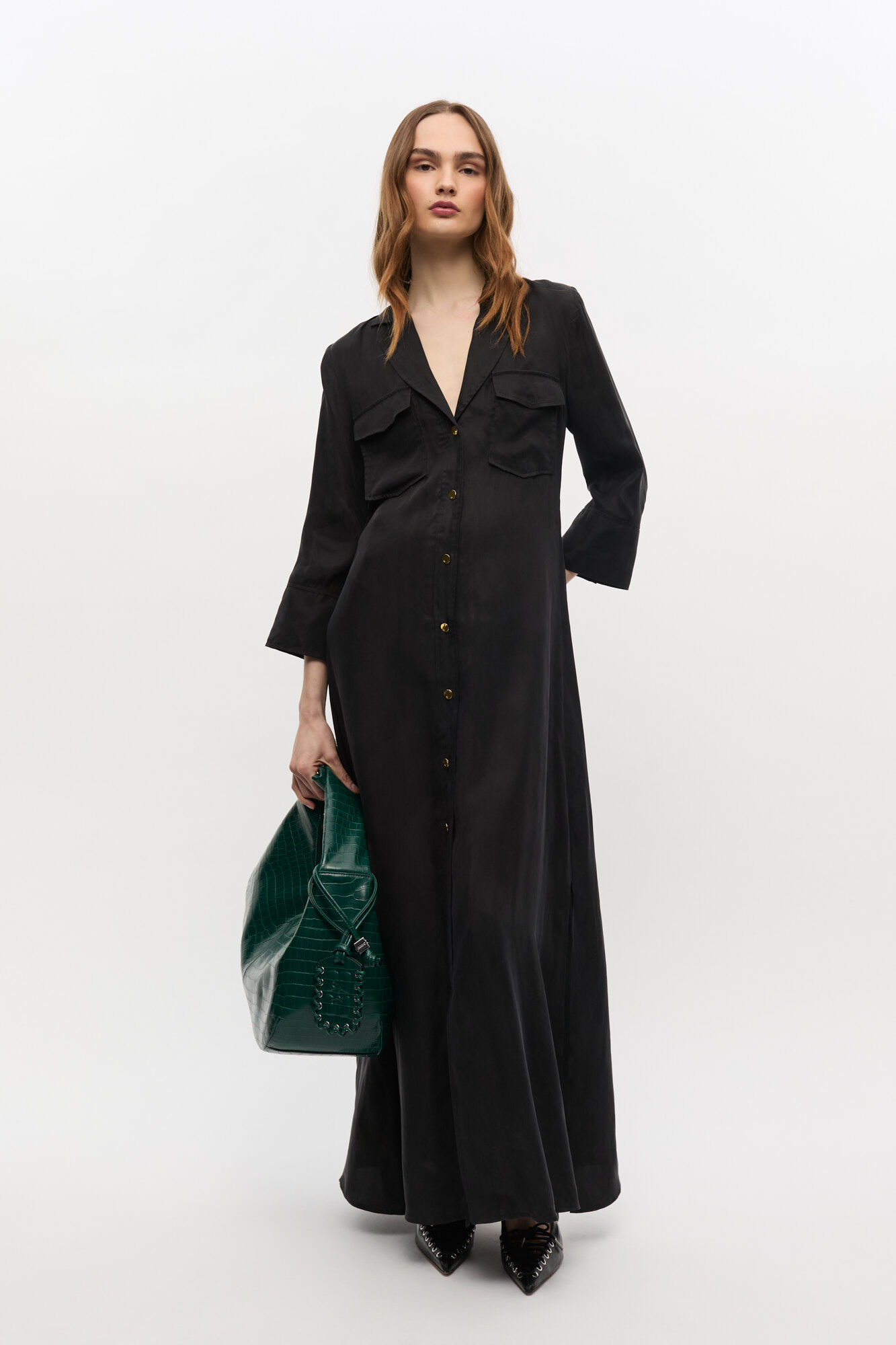 Black Fluid Cupro Maxi Dress | GANNI AU