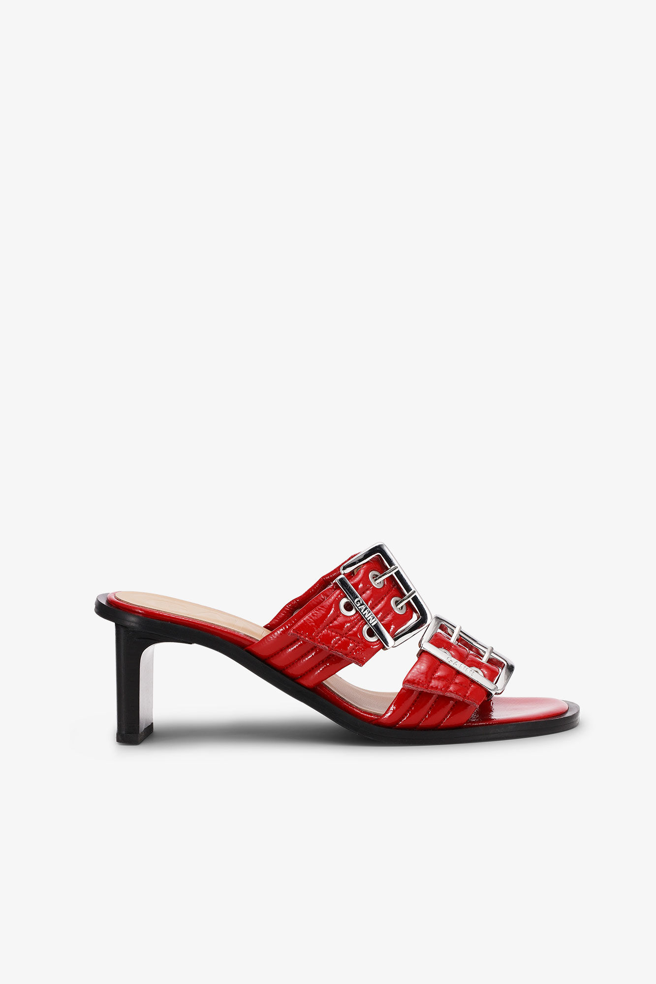 Racing Red Red Feminine Buckle Heeled Mule Sandales | GANNI AU