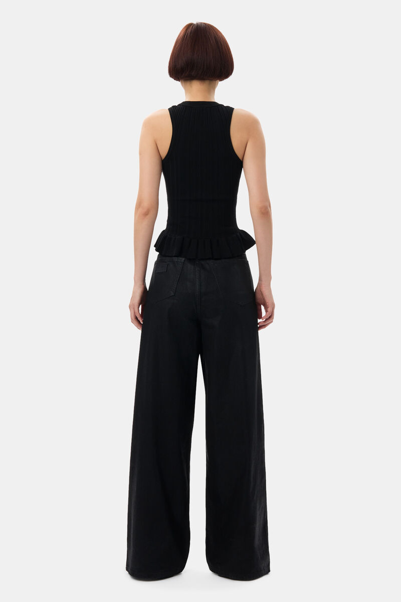 Black Black Light Viscose Rib Tank Top | GANNI LV