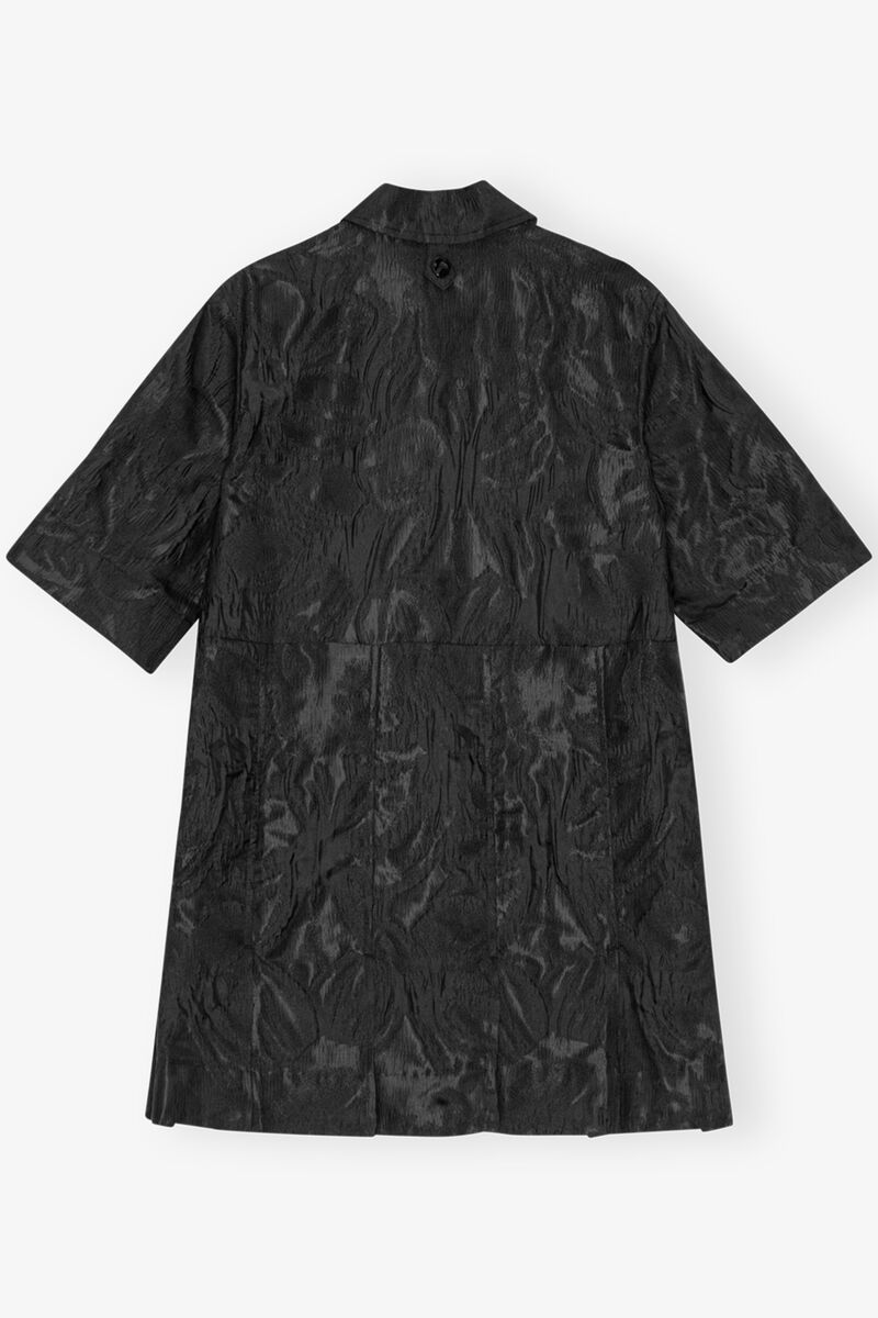 Black Black Textured Cloque Pleated Mini Dress | GANNI US