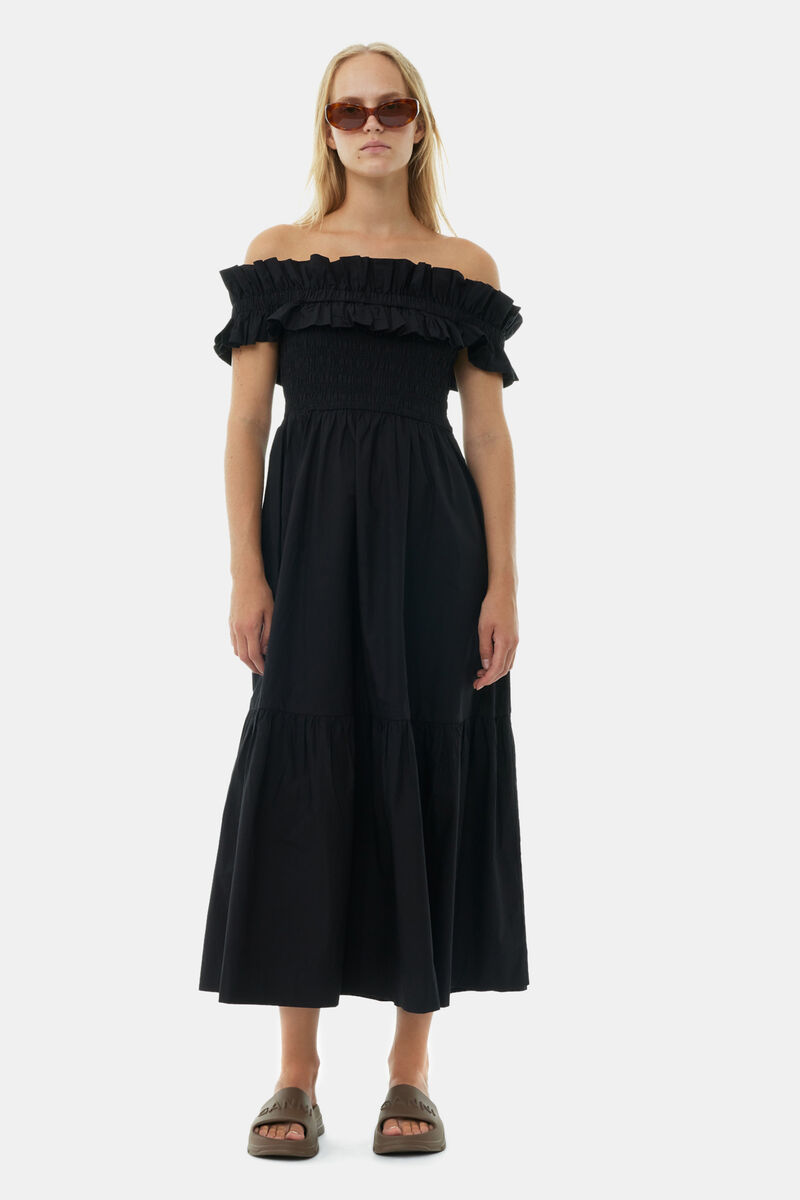 Black Black Cotton Poplin Long Smock Dress | GANNI