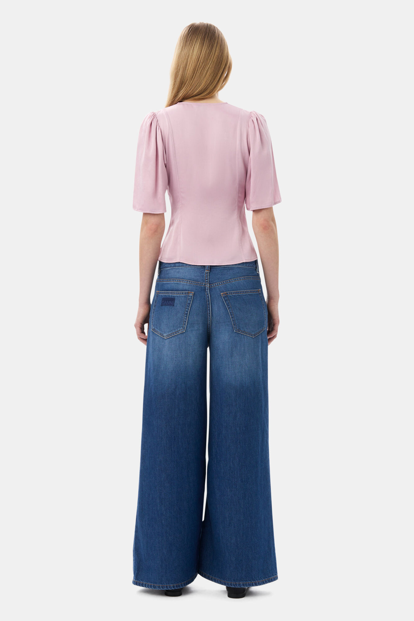 Bleached Mauve Pink Washed Satin Wrap Blouse | GANNI US
