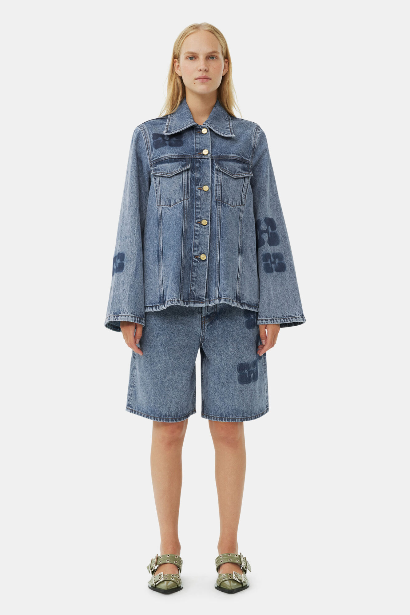 Mid Blue Stone Patch Denim Jacket | GANNI AE