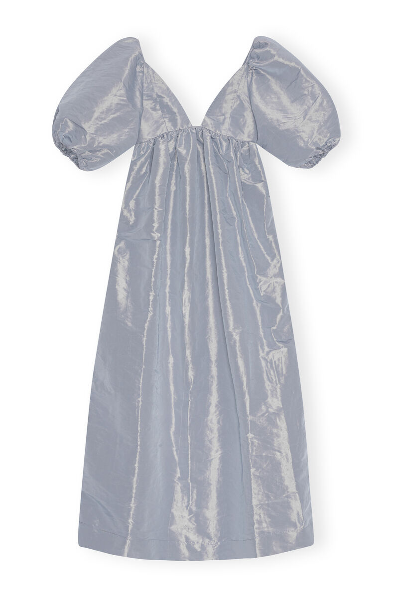 Powder Blue Light Blue Shiny Taffeta Long Dress | GANNI IT
