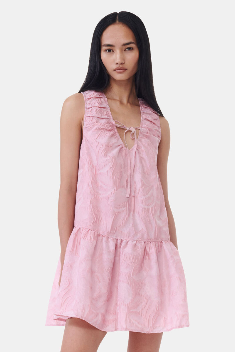 Bleached Mauve Pink Textured Cloqué Mini Dress | GANNI US