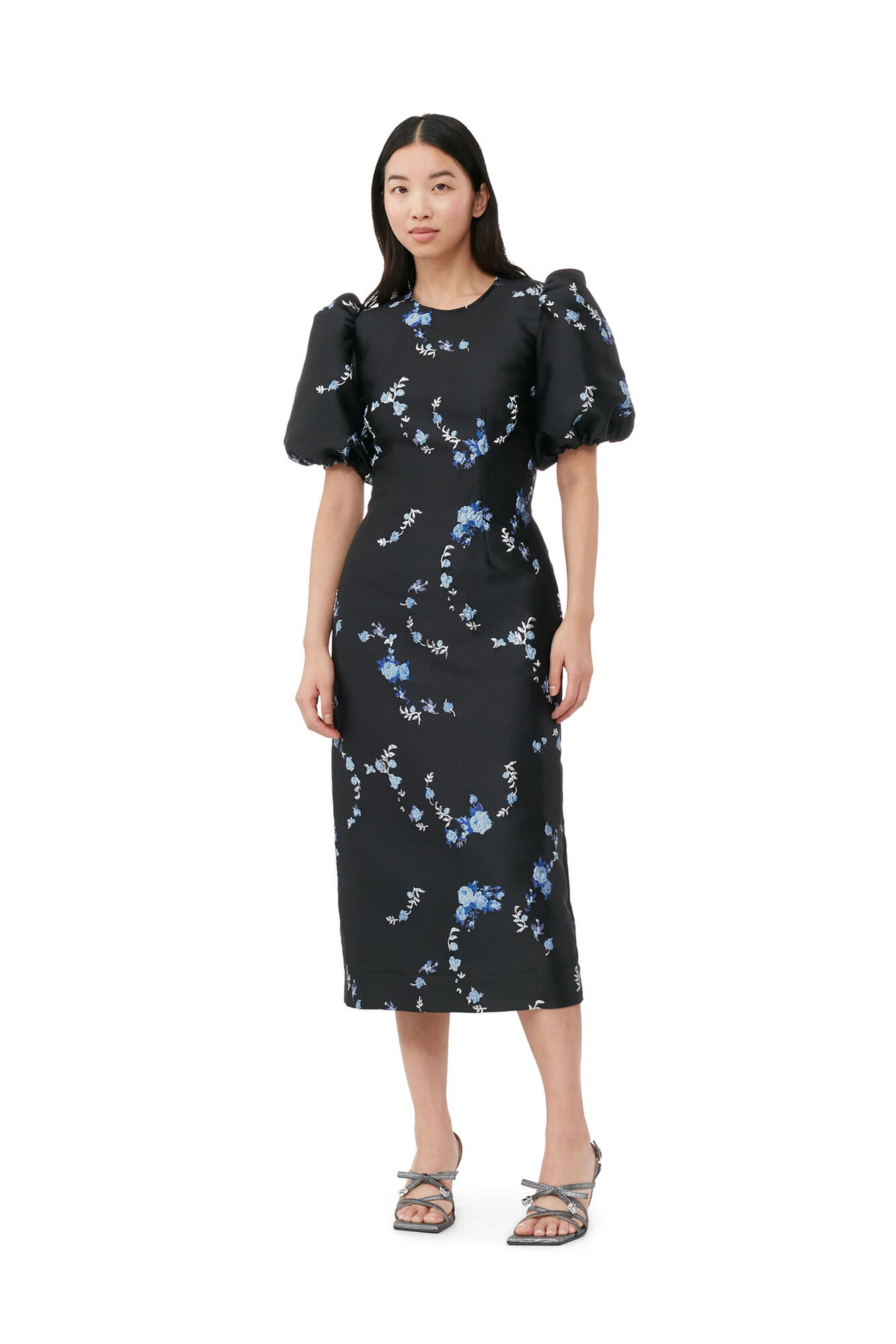 Black Black 3D Jacquard Open Back Midi Dress | GANNI DK