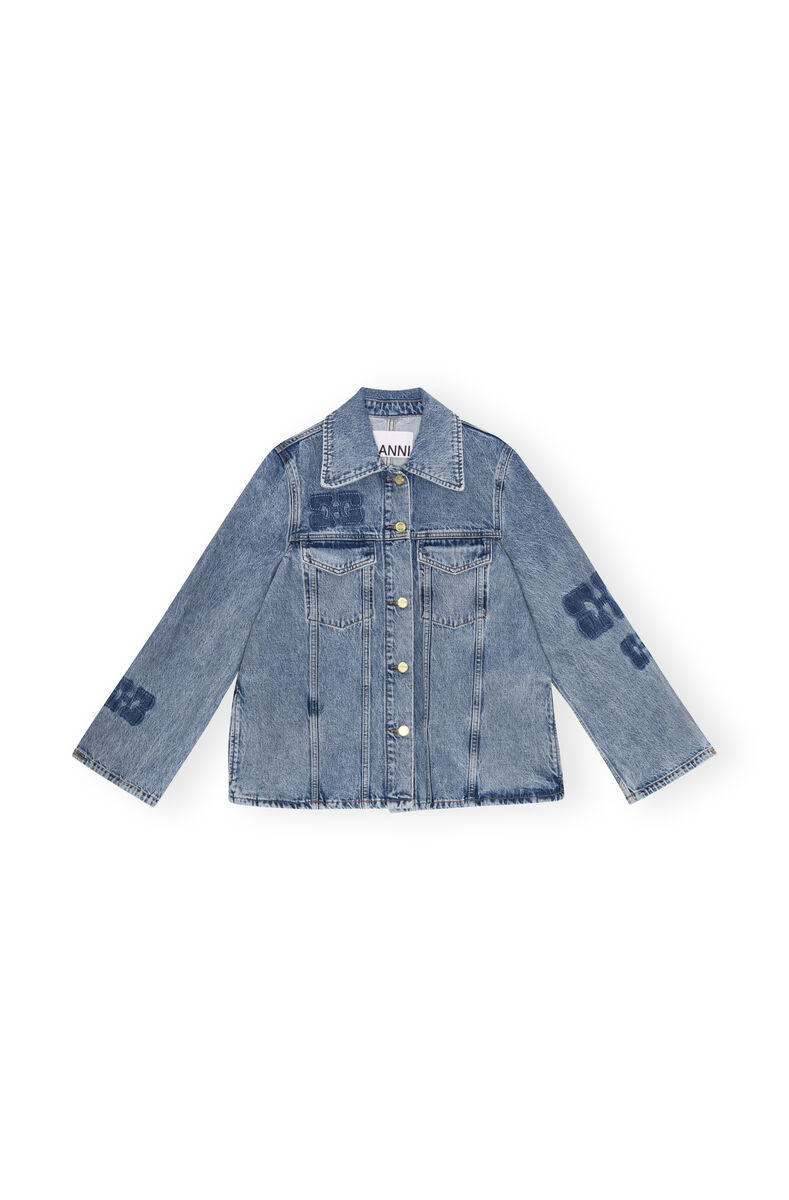 Mid Blue Stone Patch Denim Jacket | GANNI AE