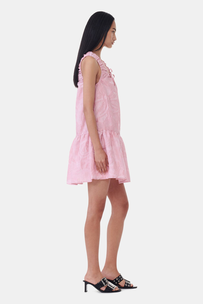 Bleached Mauve Pink Textured Cloqué Mini Dress | GANNI US