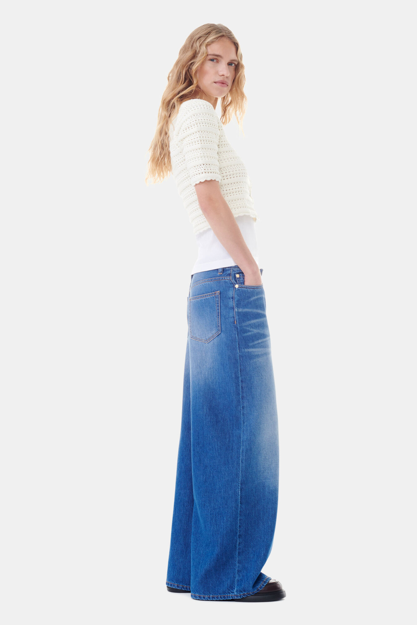 Mid Blue Vintage Blue Denim Wide Jeans | GANNI NL