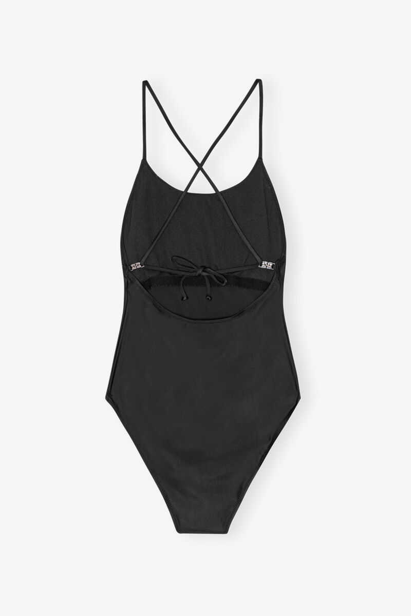 Black Black Recycled Tie String Swimsuit | GANNI UK