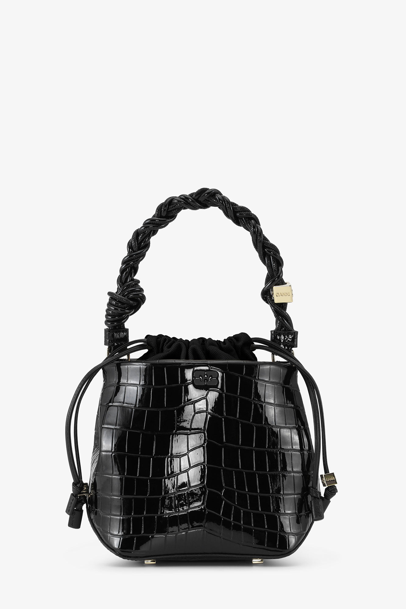 Black Croco GANNI Bou Bucket Bag | GANNI