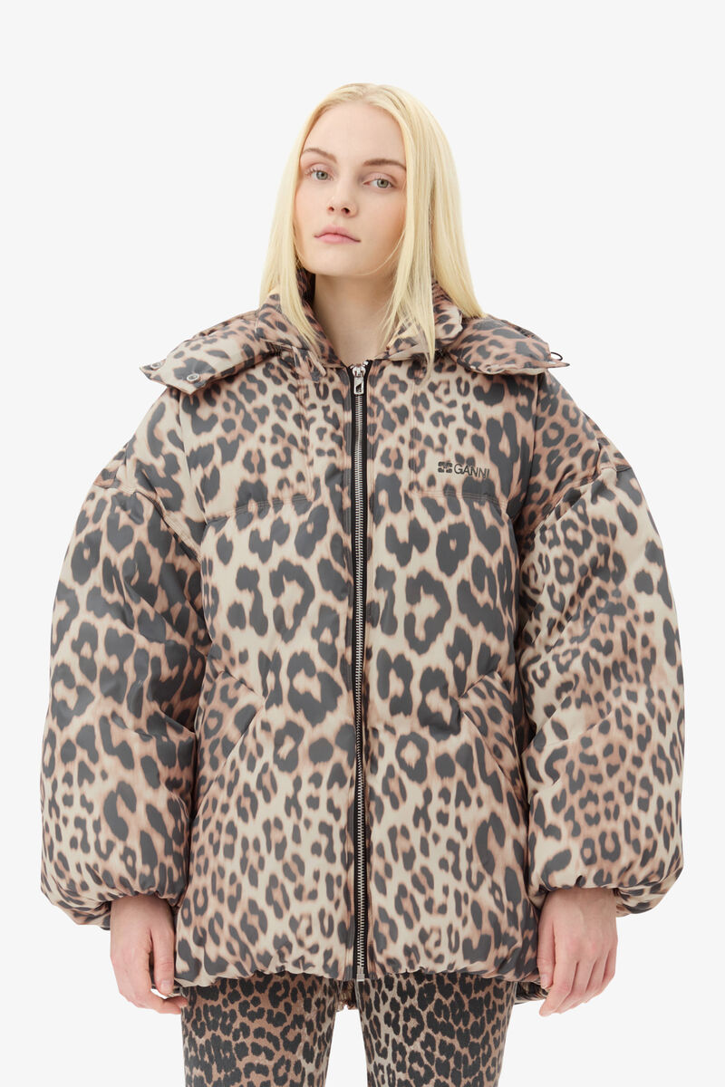 Almond Milk Leopard Midi Puffer Jacket | GANNI AU