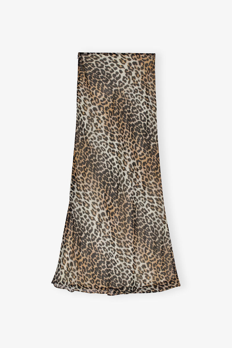 Almond Milk Leopard Printed Chiffon Maxi Skirt | GANNI FI