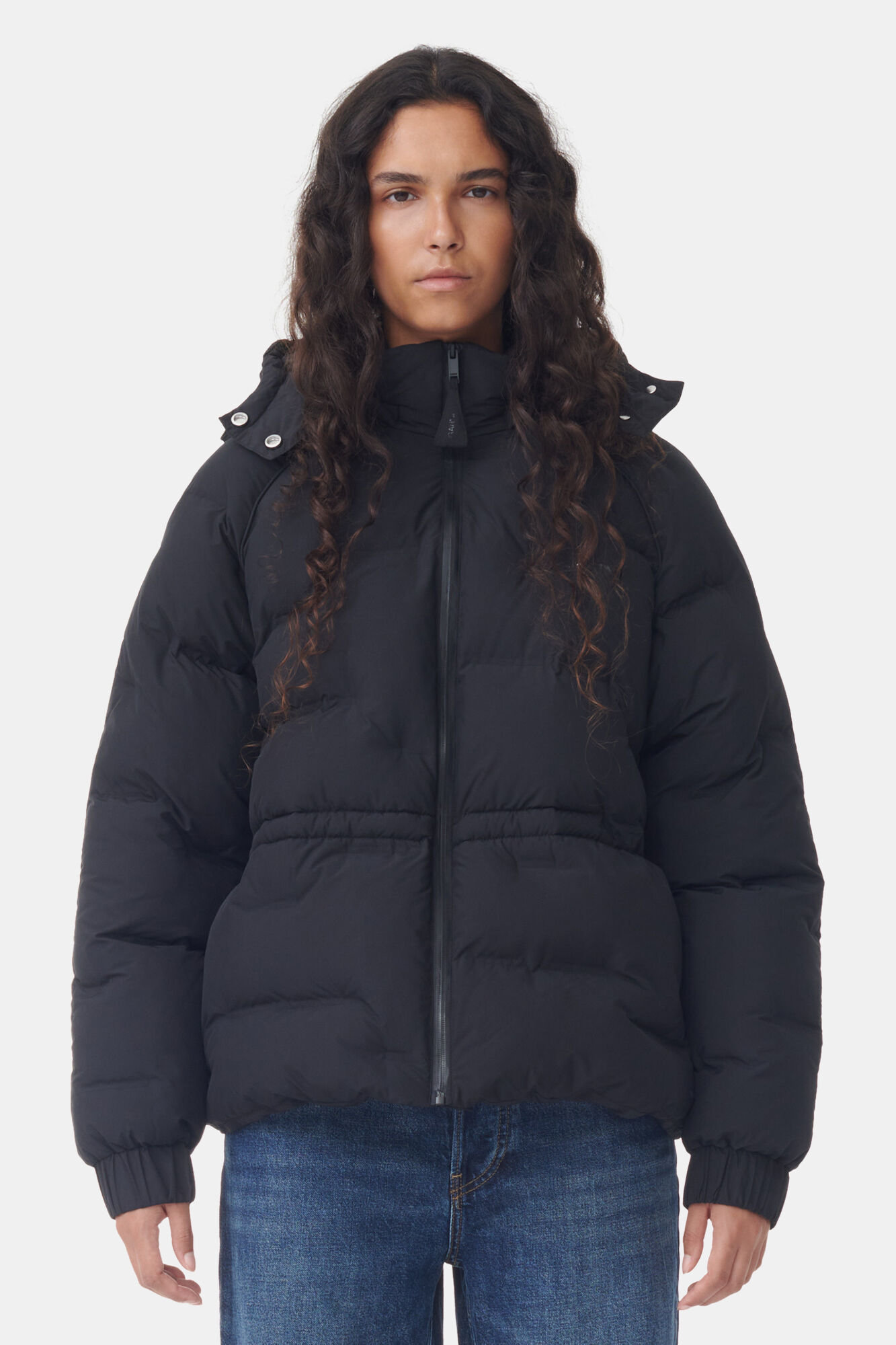 Black Black Short Puffer Raglan Jacket | GANNI CA