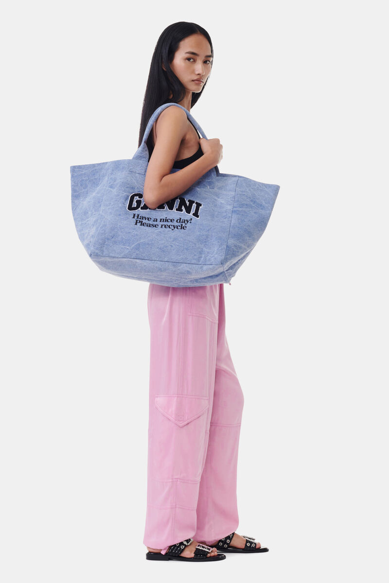 Blue Oversized Canvas Tote Bag | GANNI UK