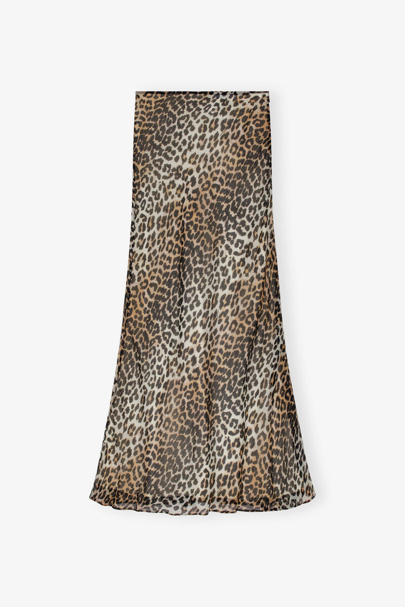 Almond Milk Leopard Printed Chiffon Maxi Skirt | GANNI UK