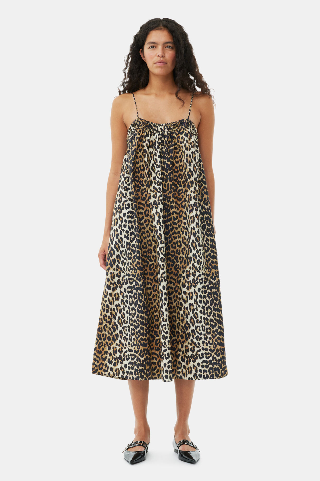 Leopard Leopard Midi Strap Dress Ganni