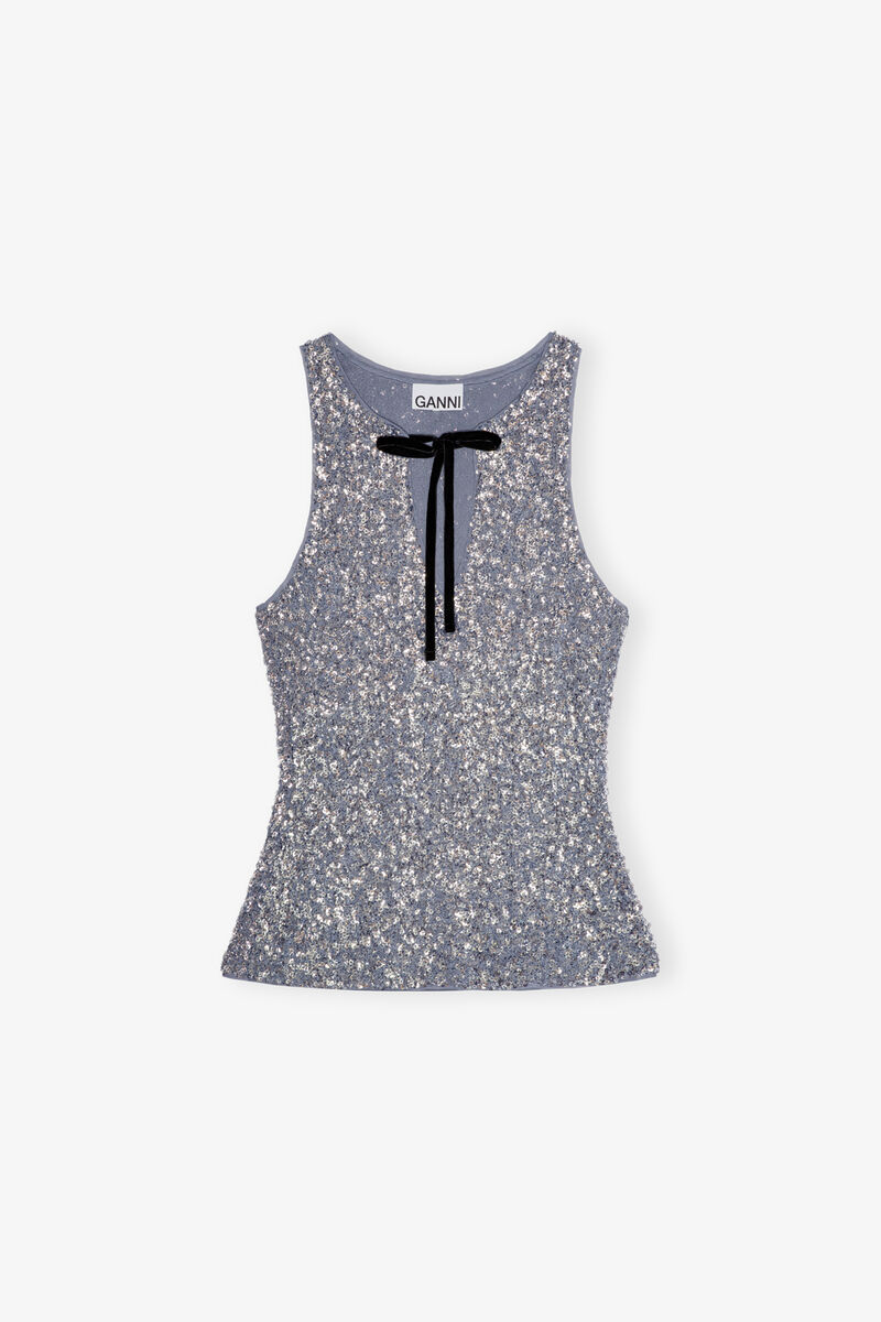 Folkstone Gray Silver 3D Sequins Top | GANNI UK