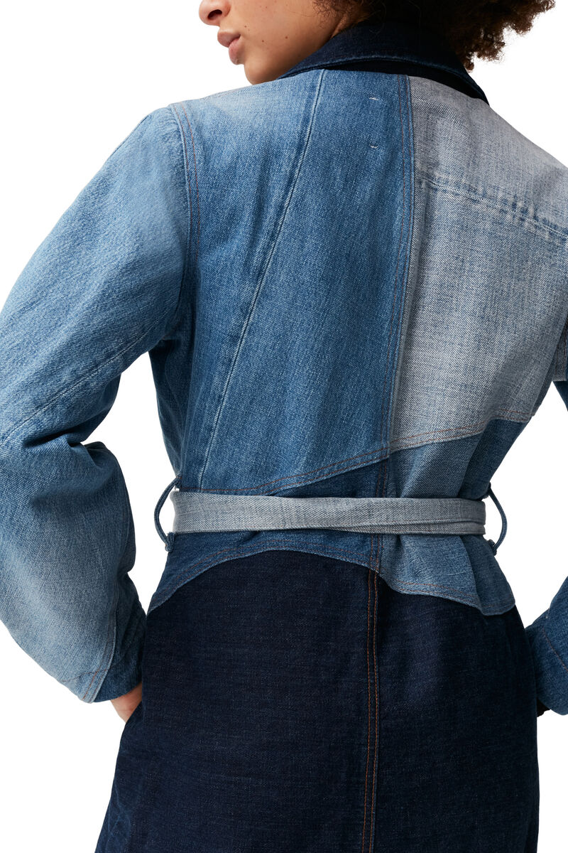 Indigo Patchwork Denim Patchwork Coat | GANNI US