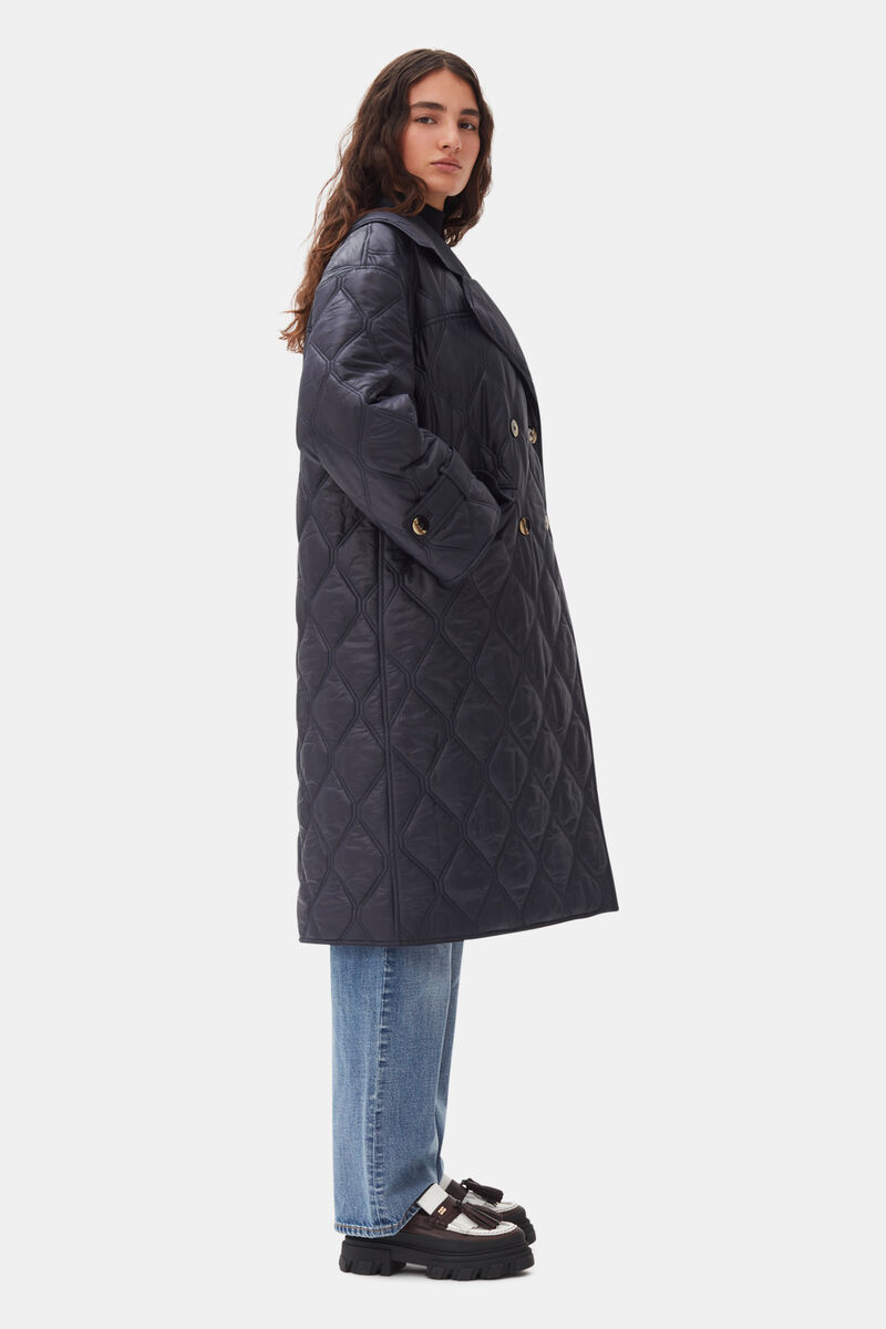 Deep Well Dark Blue Shiny Quilt Coat | GANNI NL