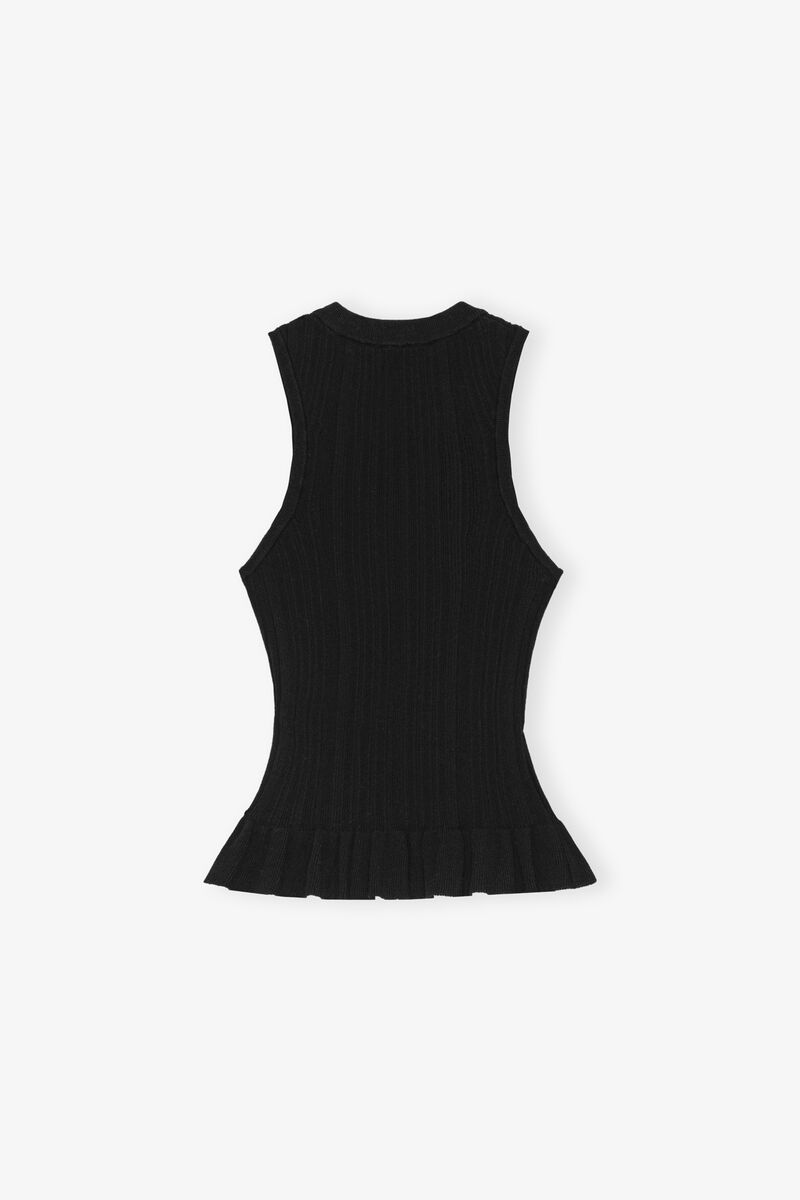 Black Black Light Viscose Rib Tank Top | GANNI LV
